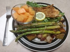 Alaskan Cod Fish Fillets with Fresh Vegetables and a Cantaloupe Fruit ...
